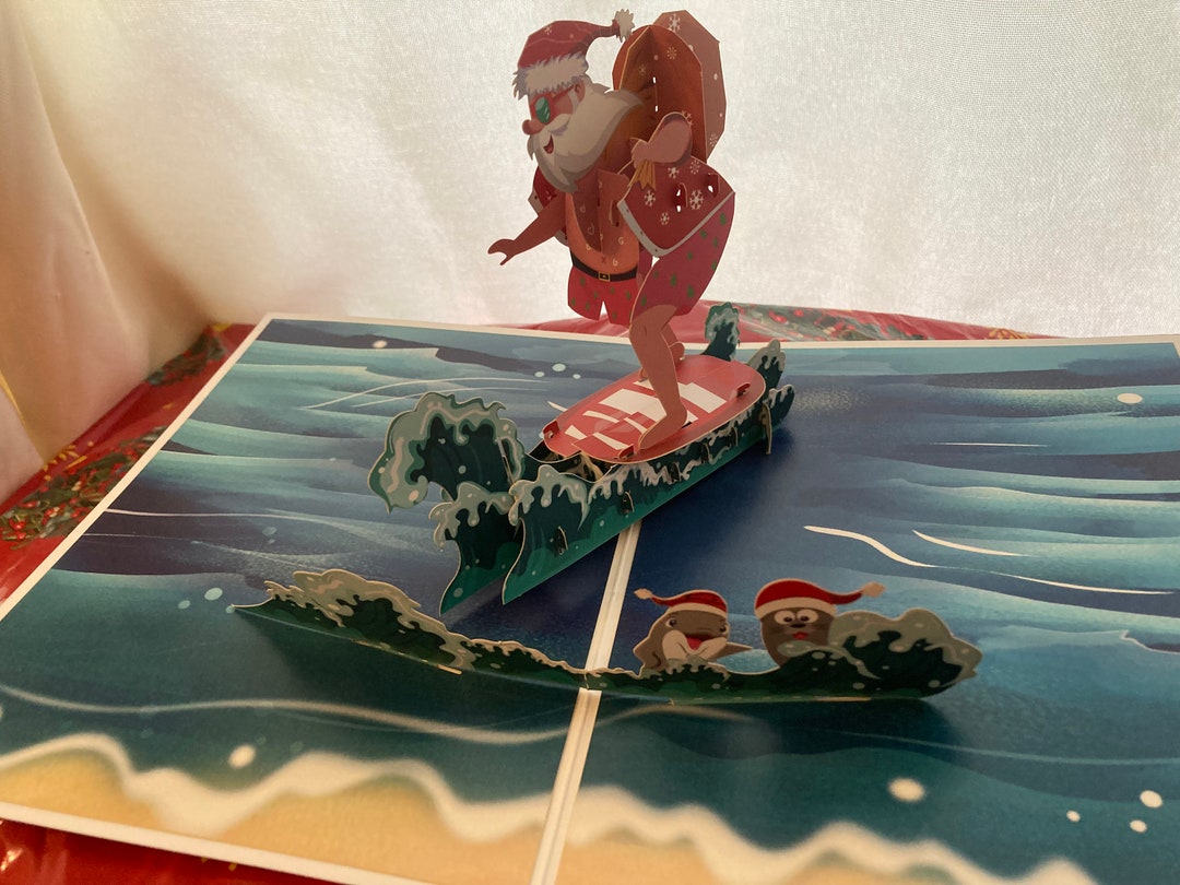 Pop up 3D Santa Surfing Alternative Christmas Card - Etsy