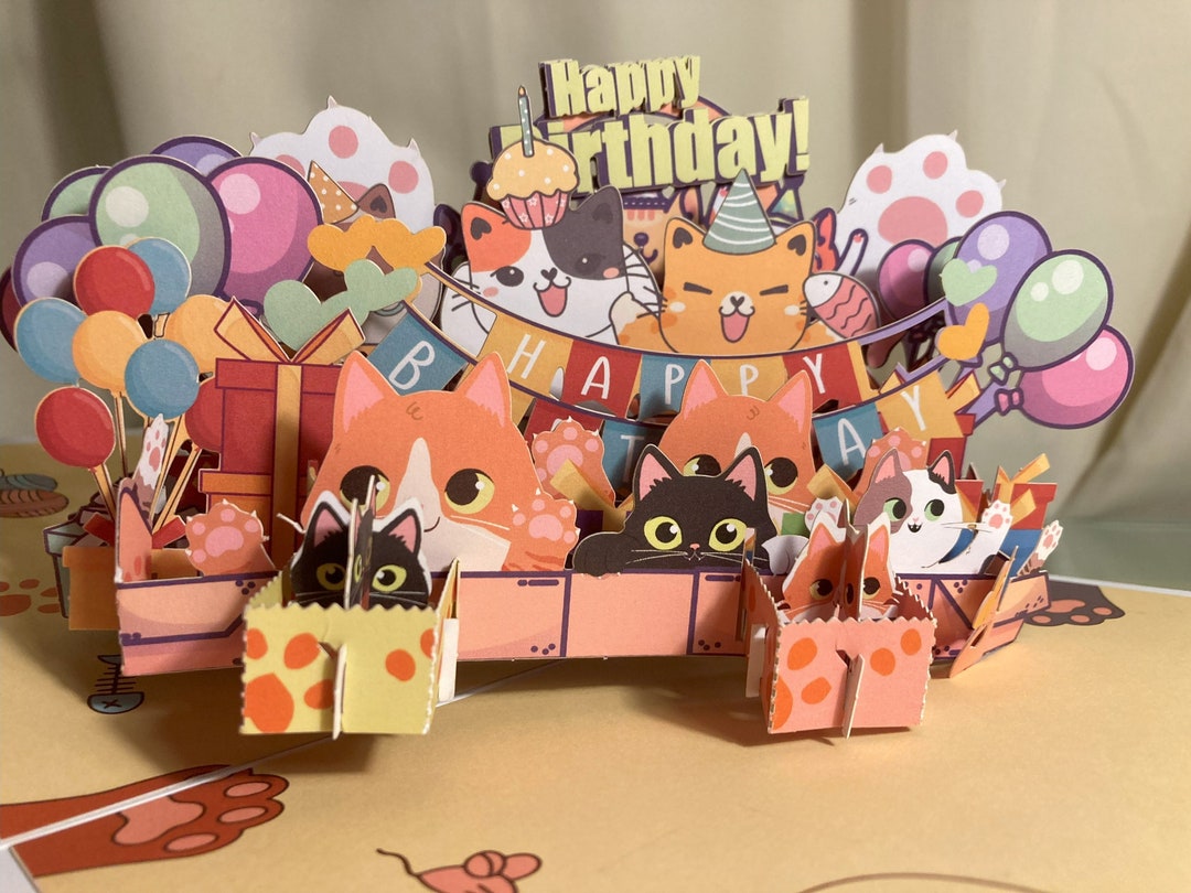 3D Pop up Cute Cats Card for Children - Etsy