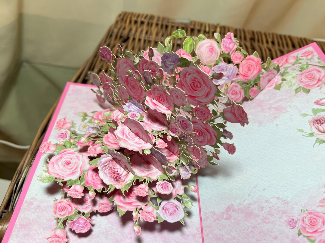 Gorgeous 3D Pop up Pink Roses Spray Card - Etsy