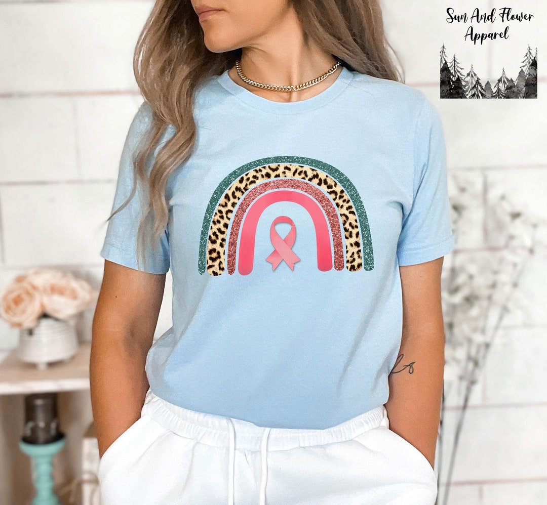 Leopard Rainbow Pink Ribbon Shirt, Women Breast Cancer Shirt, Breast Cancer Survivor Gift ...