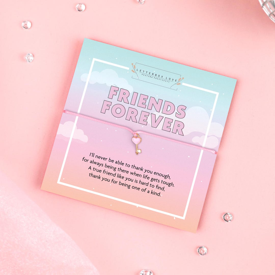 Friends Forever Key Charm Bracelet Pink Key Heart Bracelet for Friends ...
