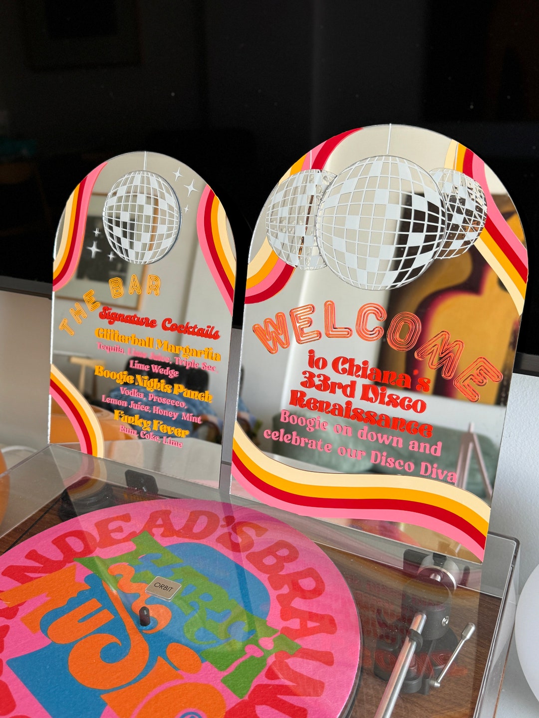 Mirror Disco Party Signage Personalized Welcome Sign Signature Drinks ...