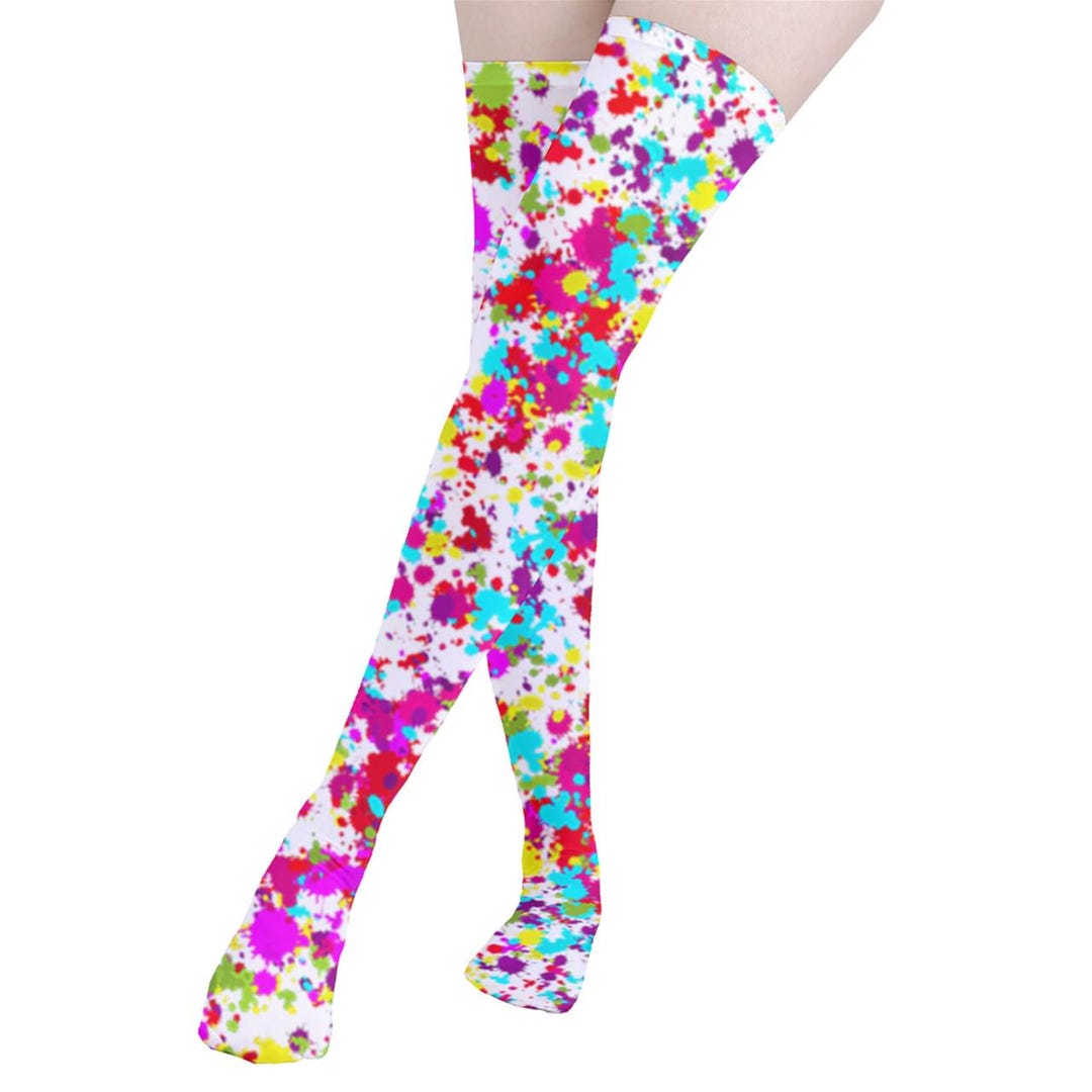Paint Splatter Socks, Neon Rave Accessories, Thigh Highs, Over the Knee ...