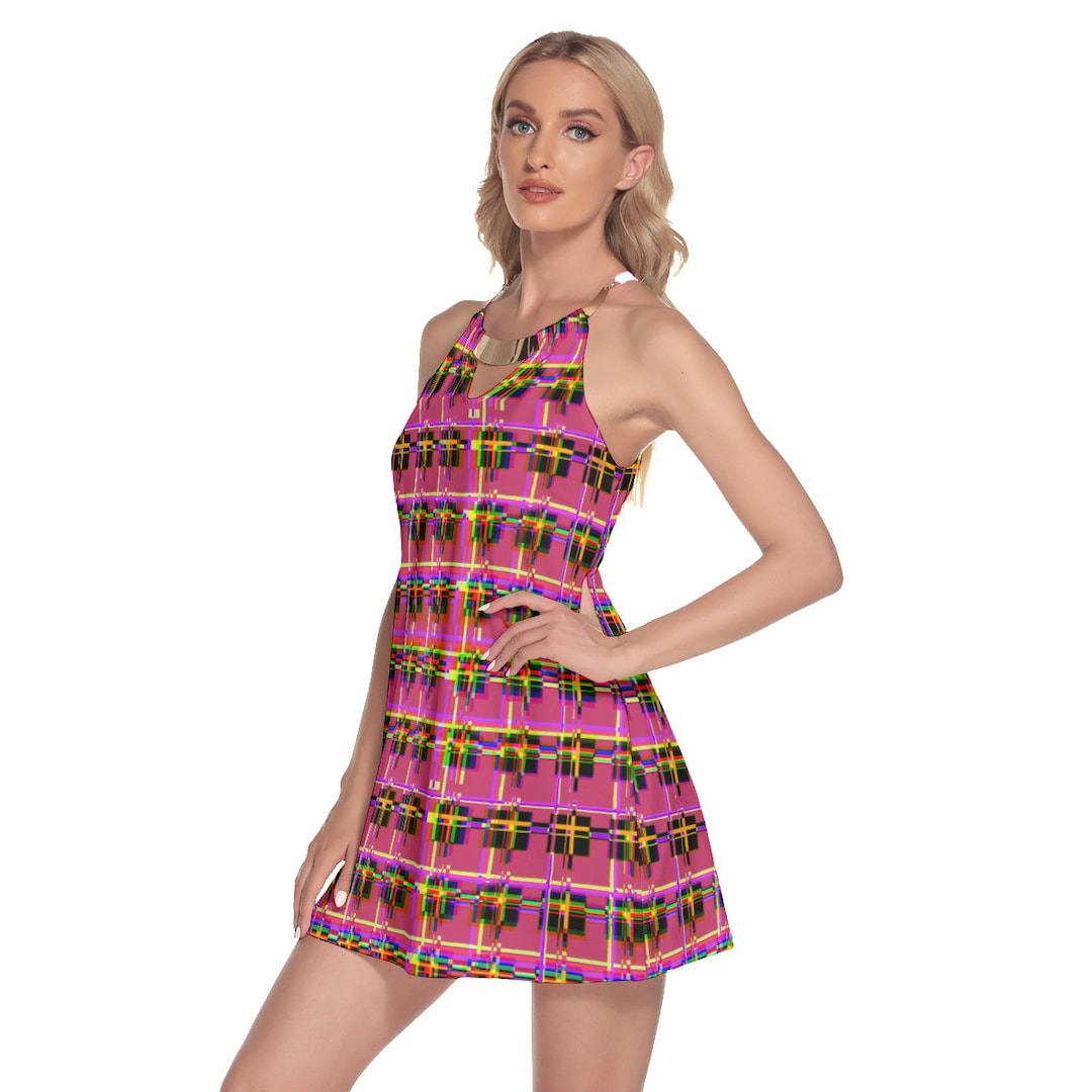 Plaid Glitch Dress, Moon Collar Dress, Summer Clothes, Voidpunk Glitch ...