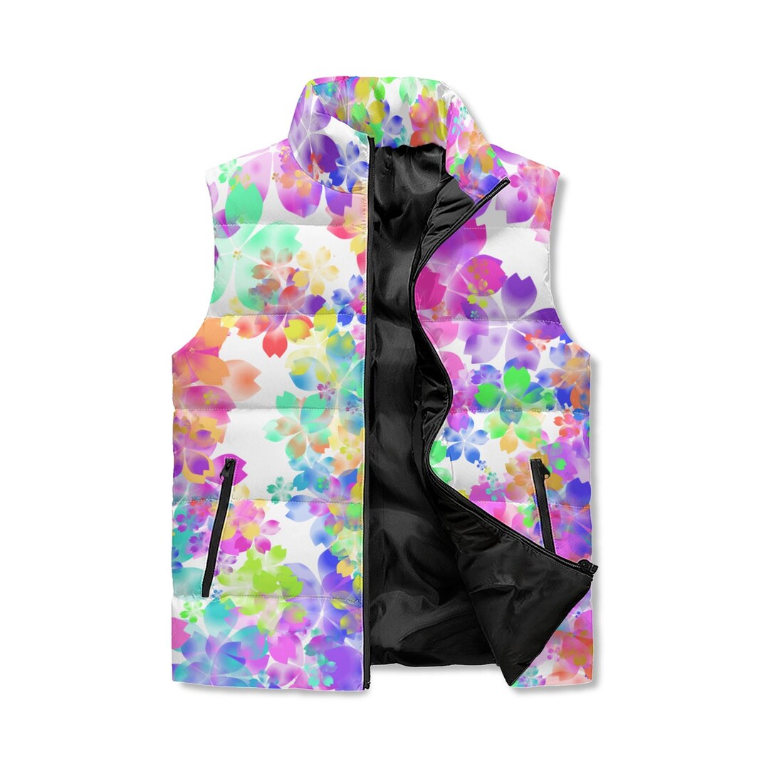 Floral Puffer Vest, Watercolour Flower Jacket, Cute Winter Clothes ...