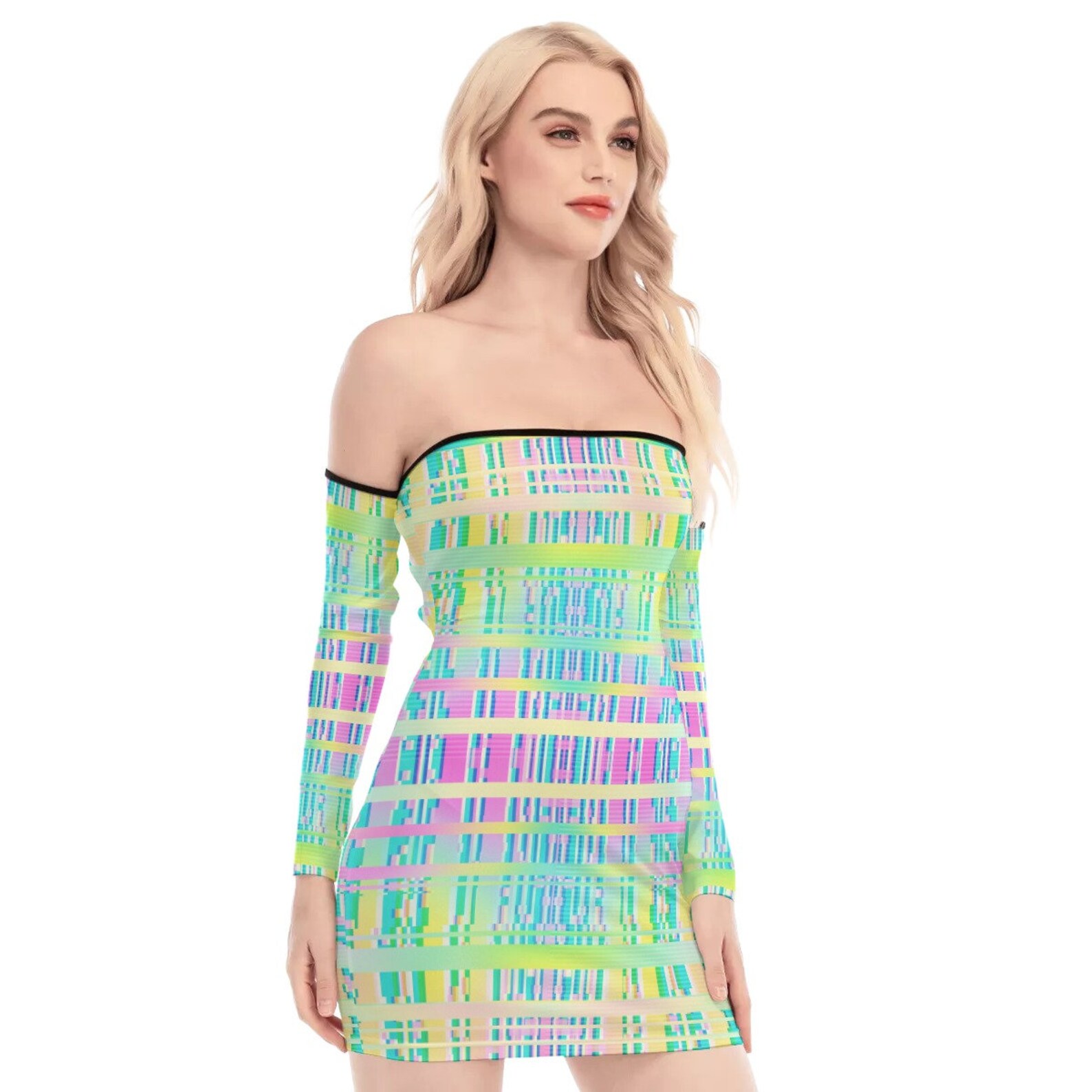 Neon Rainbow Rave Outfit, Glitchcore Clothing, Corset Dress Short ...