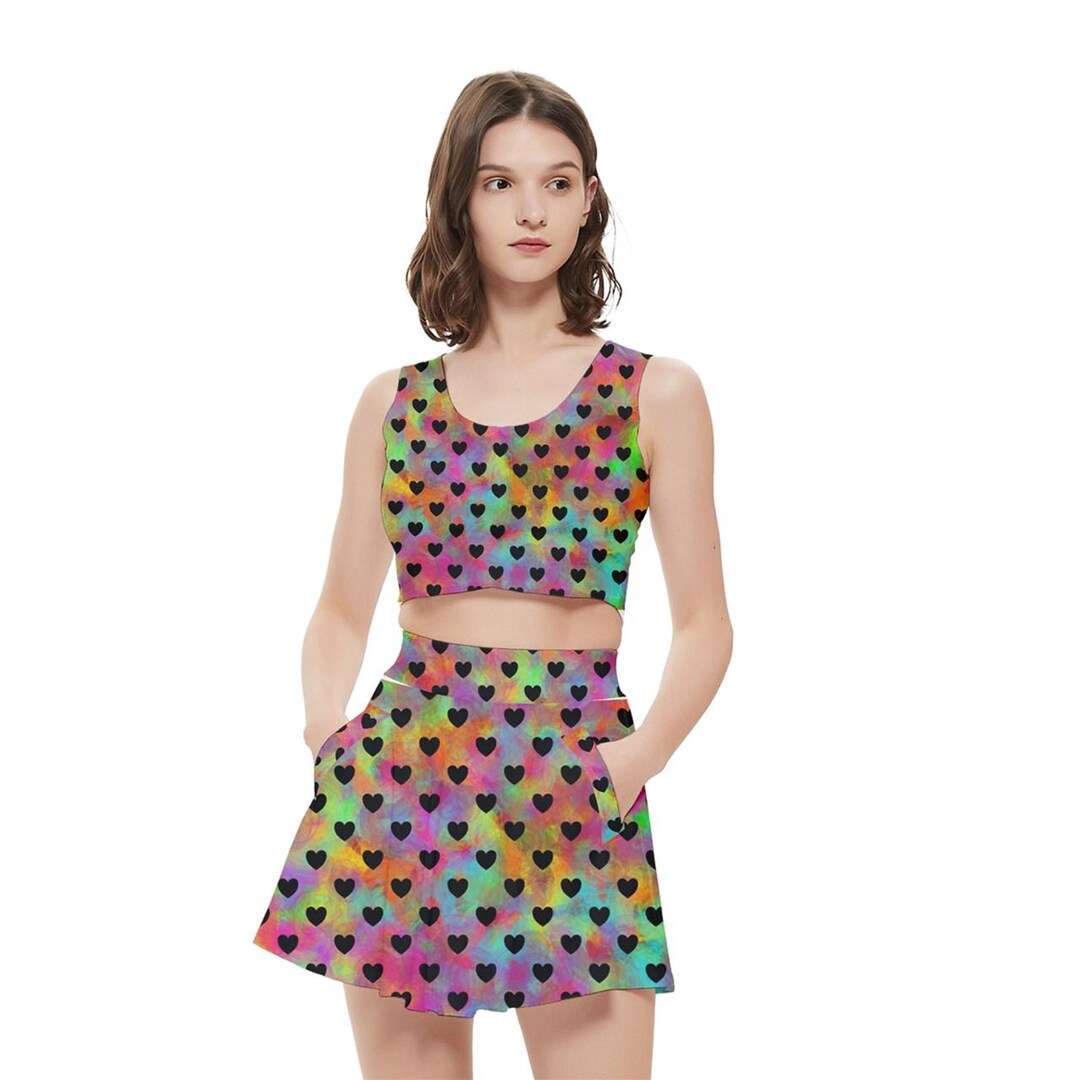 Lovecore Hearts Outfit, Rave Skirt and Crop Top, Plus Size Clubwear ...