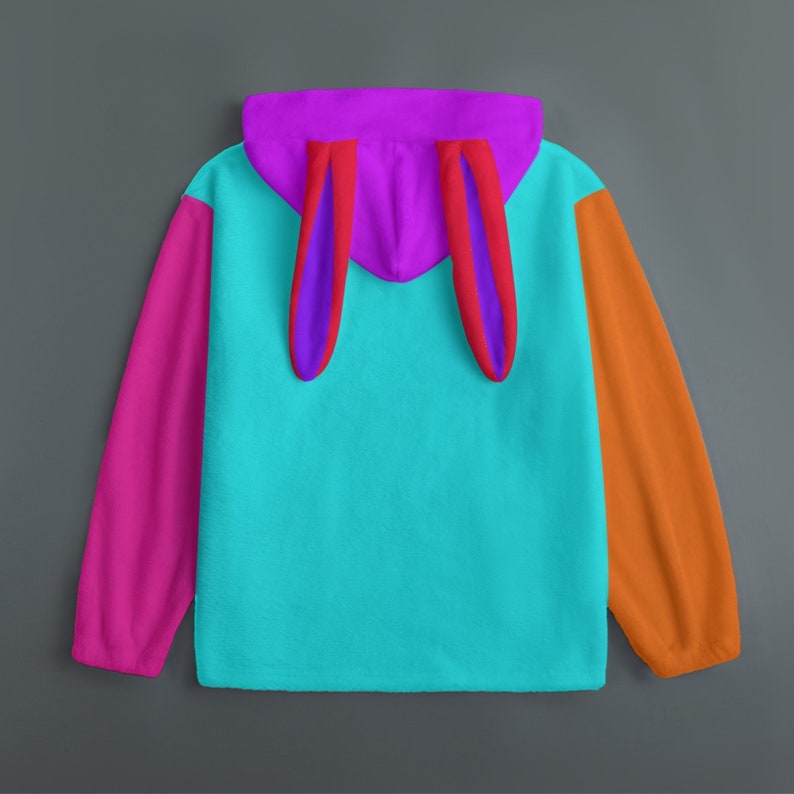 Neon Punk Hoodie, Plush Bunny Hoodie, Kawaii Harajuku, Kidcore Clothing ...