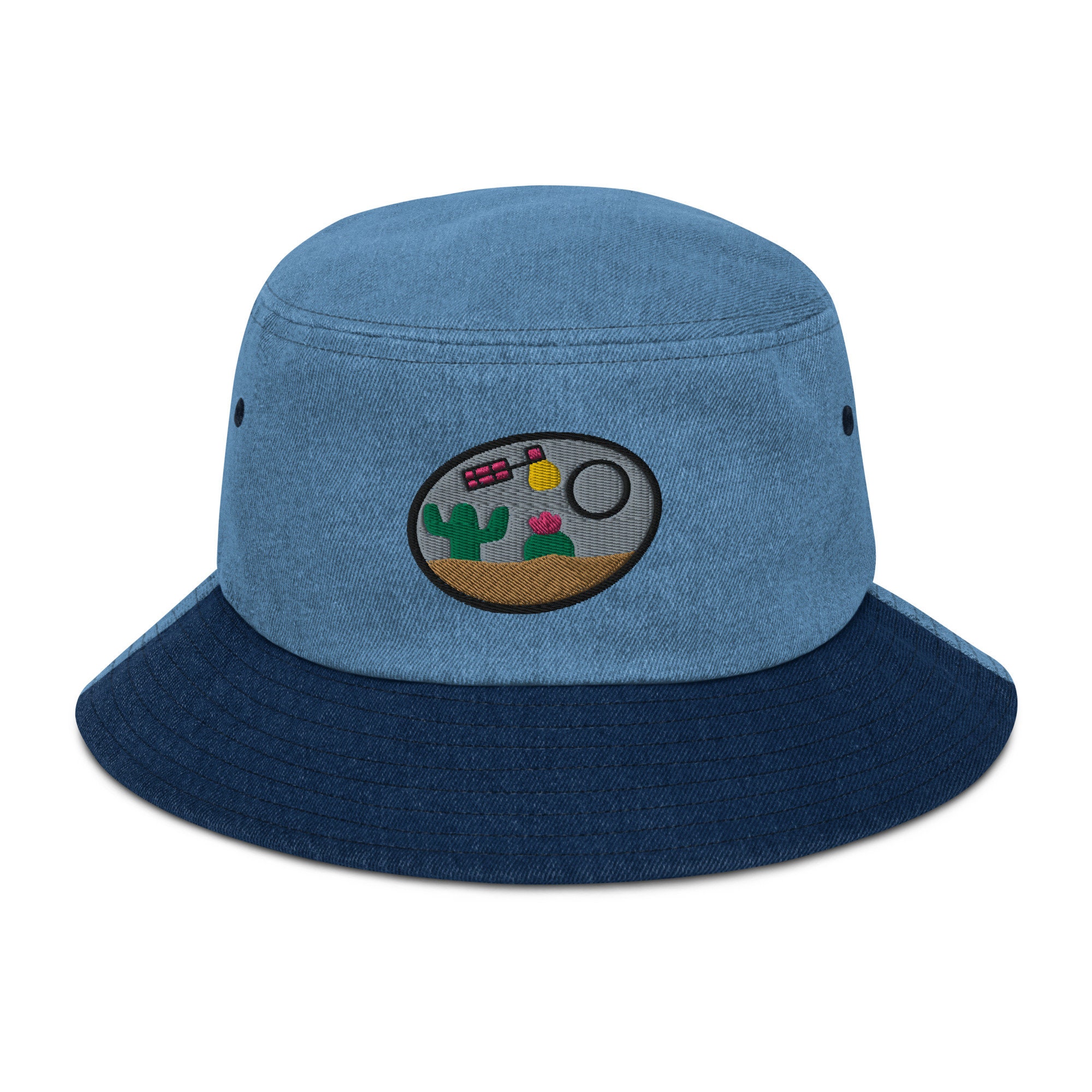 Solarpunk Hat, Denim Bucket Hat, Embroidered Flowers, Terrarium Gift ...