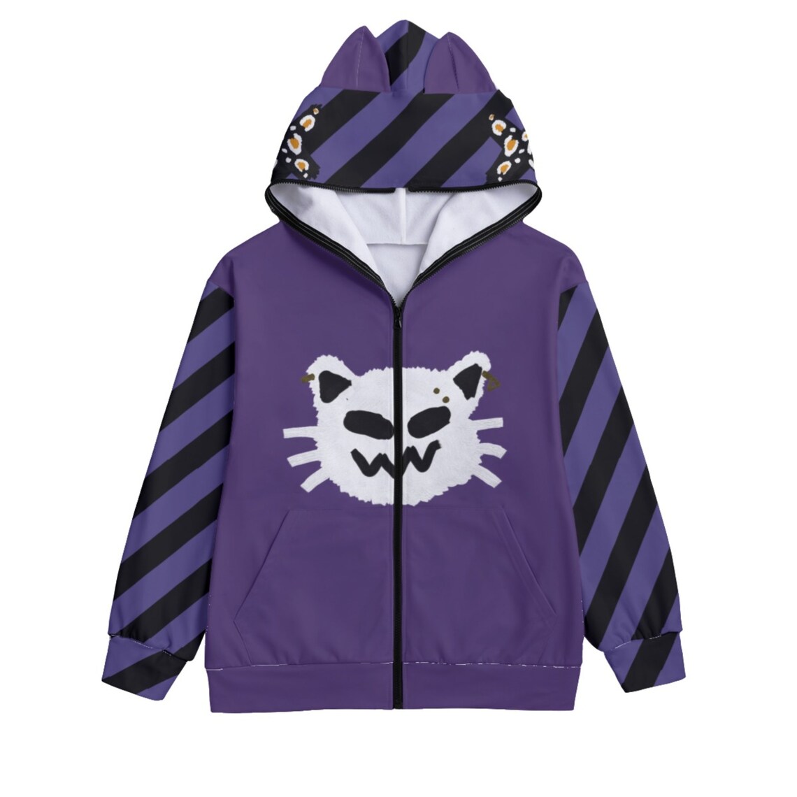 Punk Cat Zip Face Hoodie, Neon Punk Jacket, Decorative Ear Hoodie ...