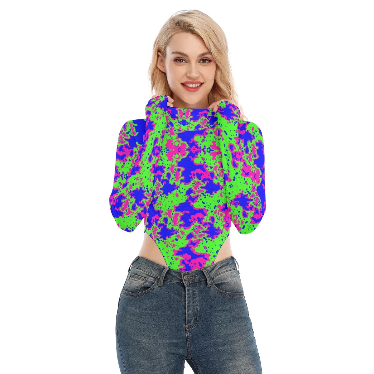 Neon Camouflage, Thong Bodysuit, Solarpunk Clothing, Futuristic Fashion ...