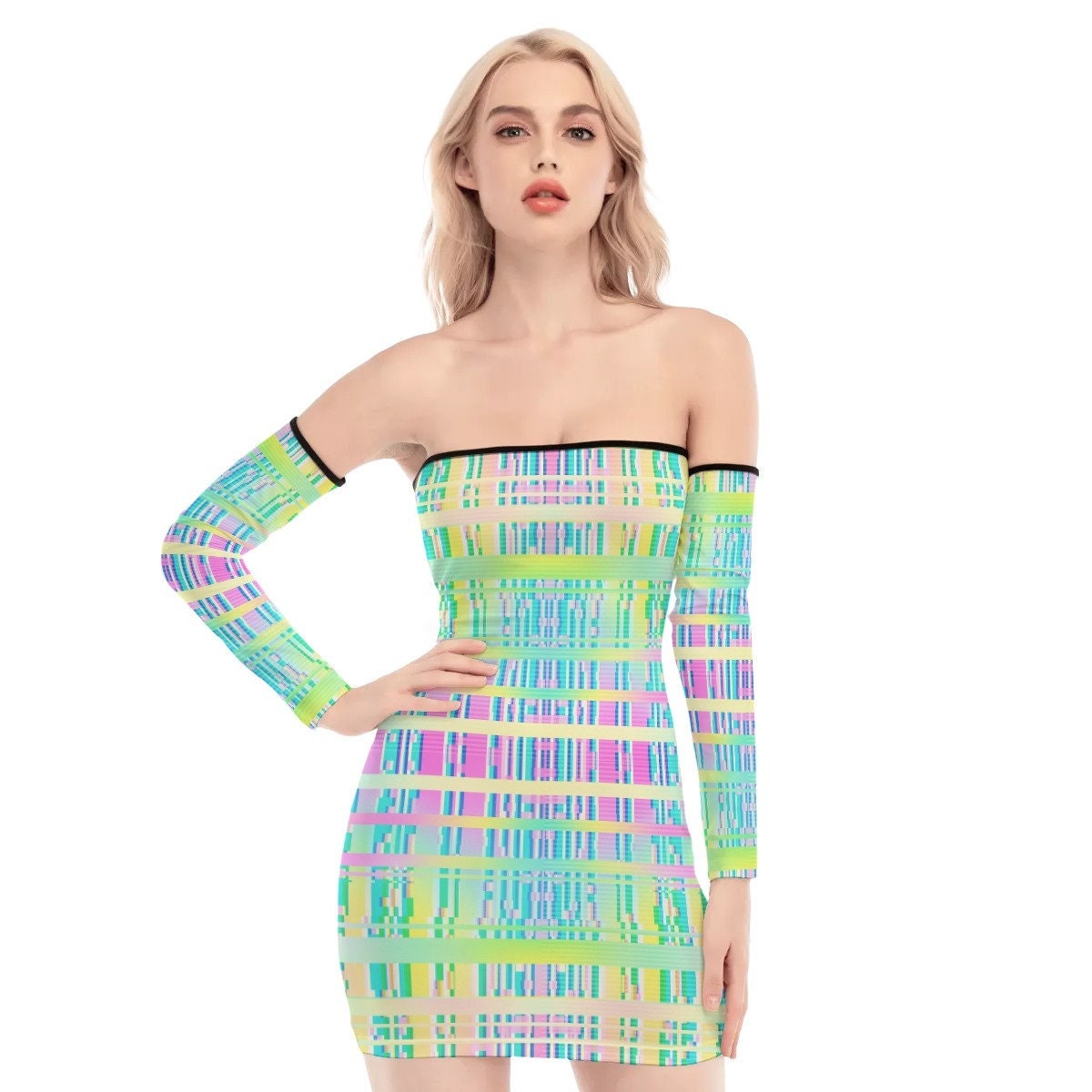 Neon Rainbow Rave Outfit, Glitchcore Clothing, Corset Dress Short ...