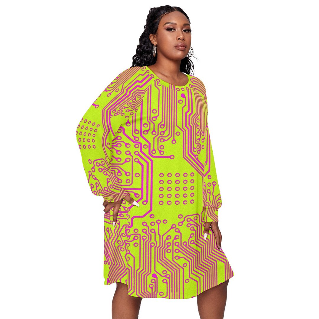 Plus Size Rave Dress, Solarpunk Clothing, Neon Yellow Dresses, Techwear ...