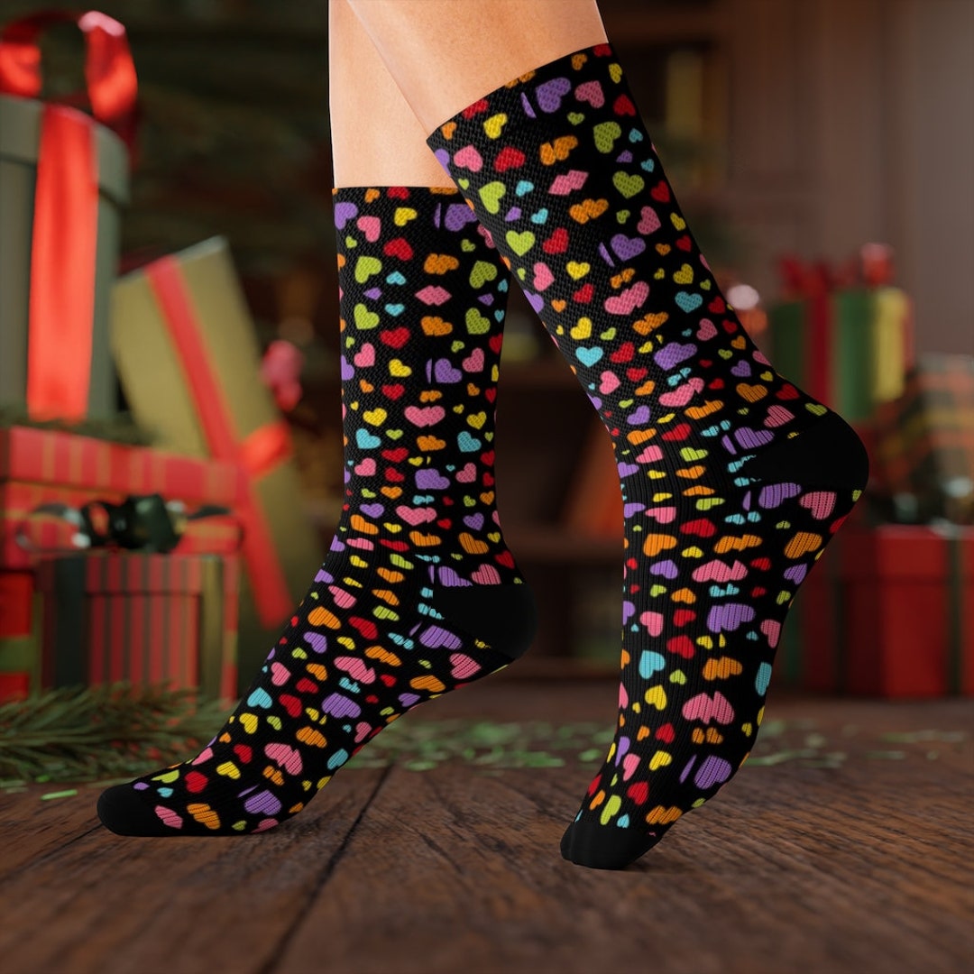 Rainbow Heart Socks, Fleece Lined Socks, Decora Kei Socks, Kidcore ...