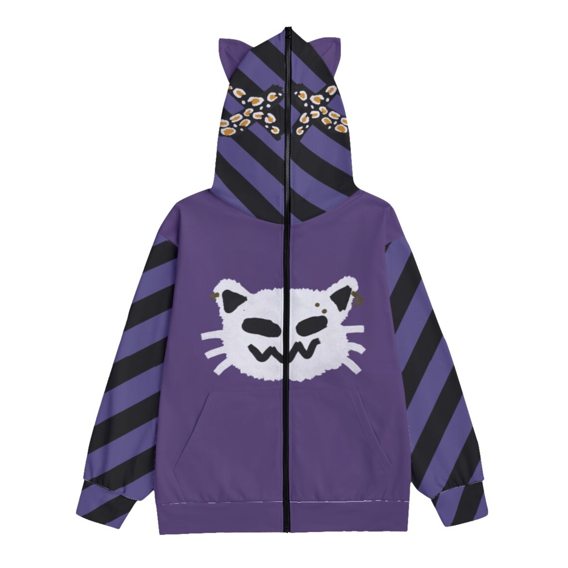 Punk Cat Zip Face Hoodie, Neon Punk Jacket, Decorative Ear Hoodie ...