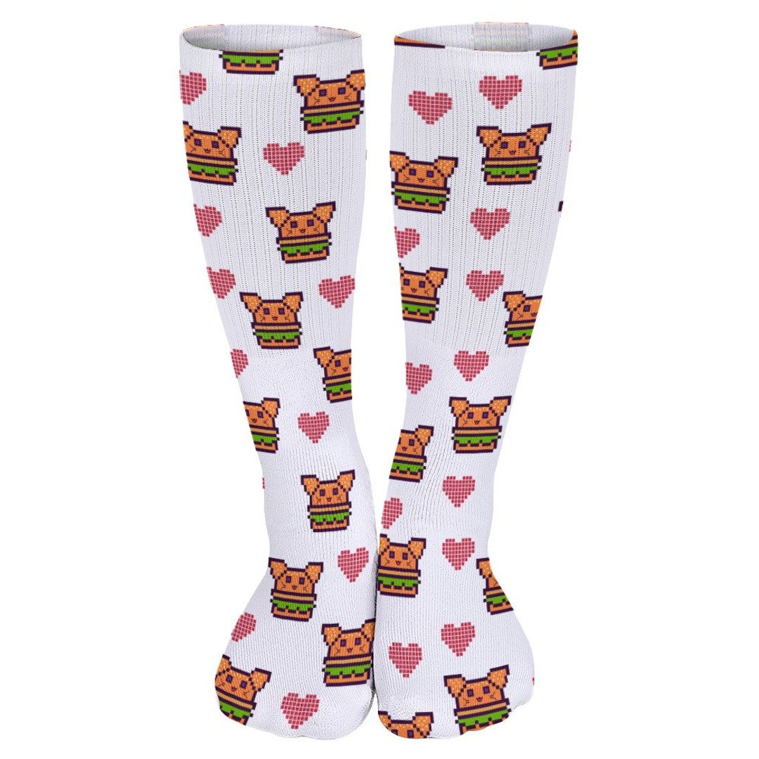 Socks Pixel Art Cat Burger Socks Kidcore Accessories Sock Multipack ...