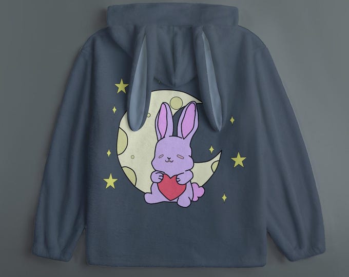 Fluffy Pastel Goth Bunny Ear Hoodie Yami Kawaii Rabbit Hoody Creepy ...