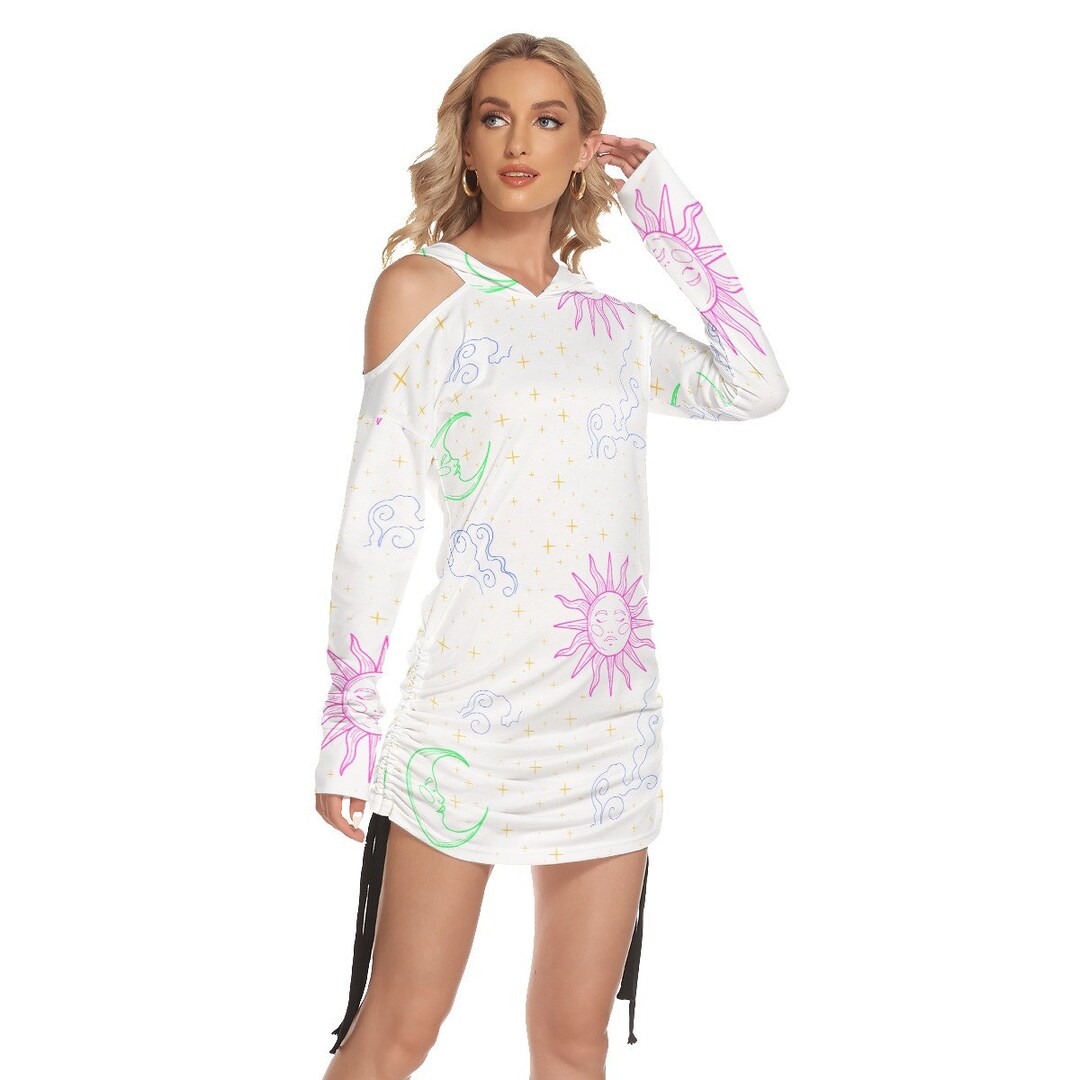 Neon Whimsigoth Shirred Dress, Celestial Fairycore, Mahou Kei Fashion ...