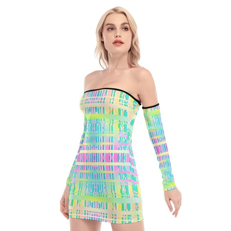 Neon Rainbow Rave Outfit, Glitchcore Clothing, Corset Dress Short ...
