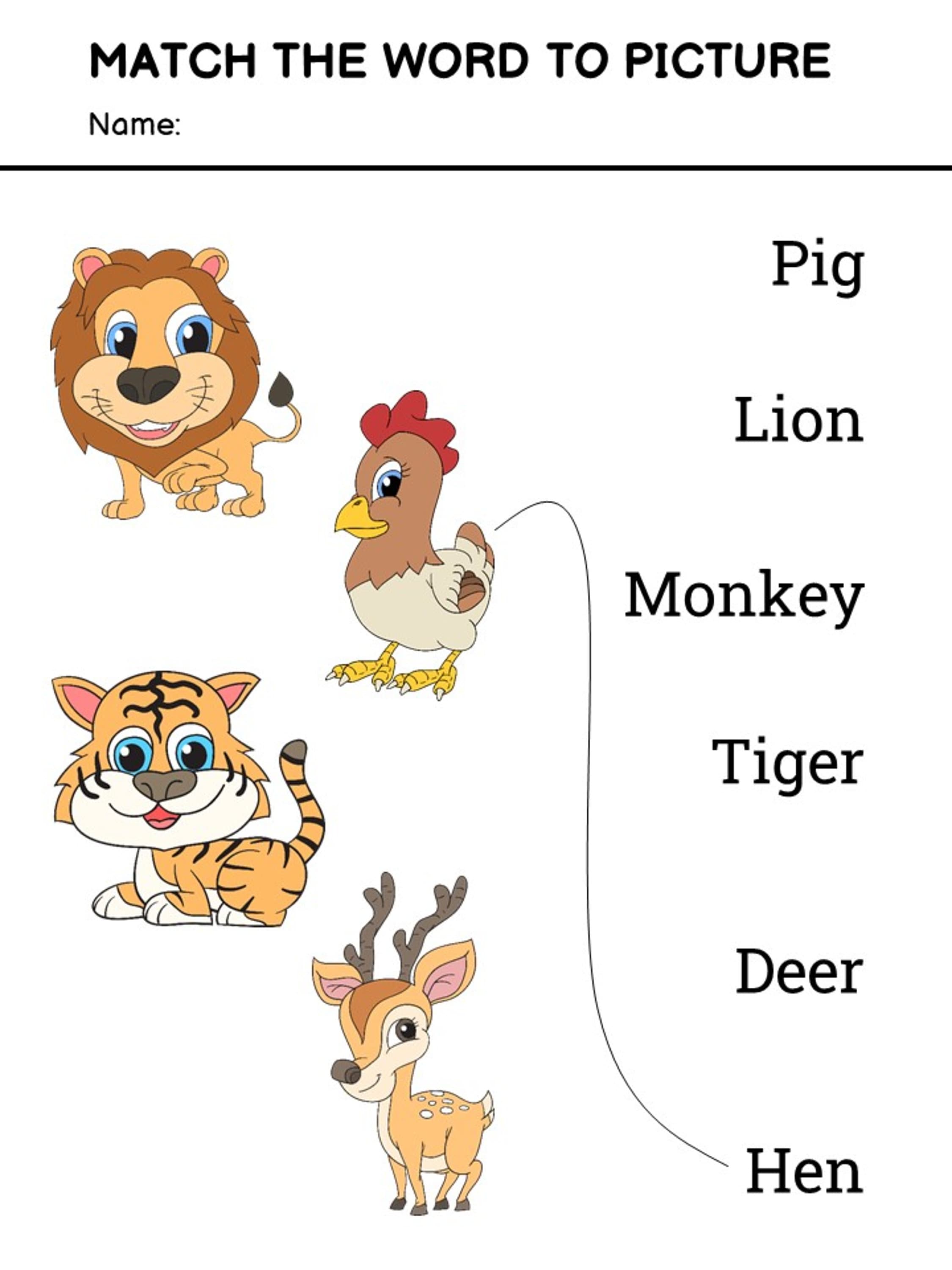 Match the Names to the Animal Worksheets for Primary | Etsy Match the Names to the Animal Worksheets for Primary | Etsy