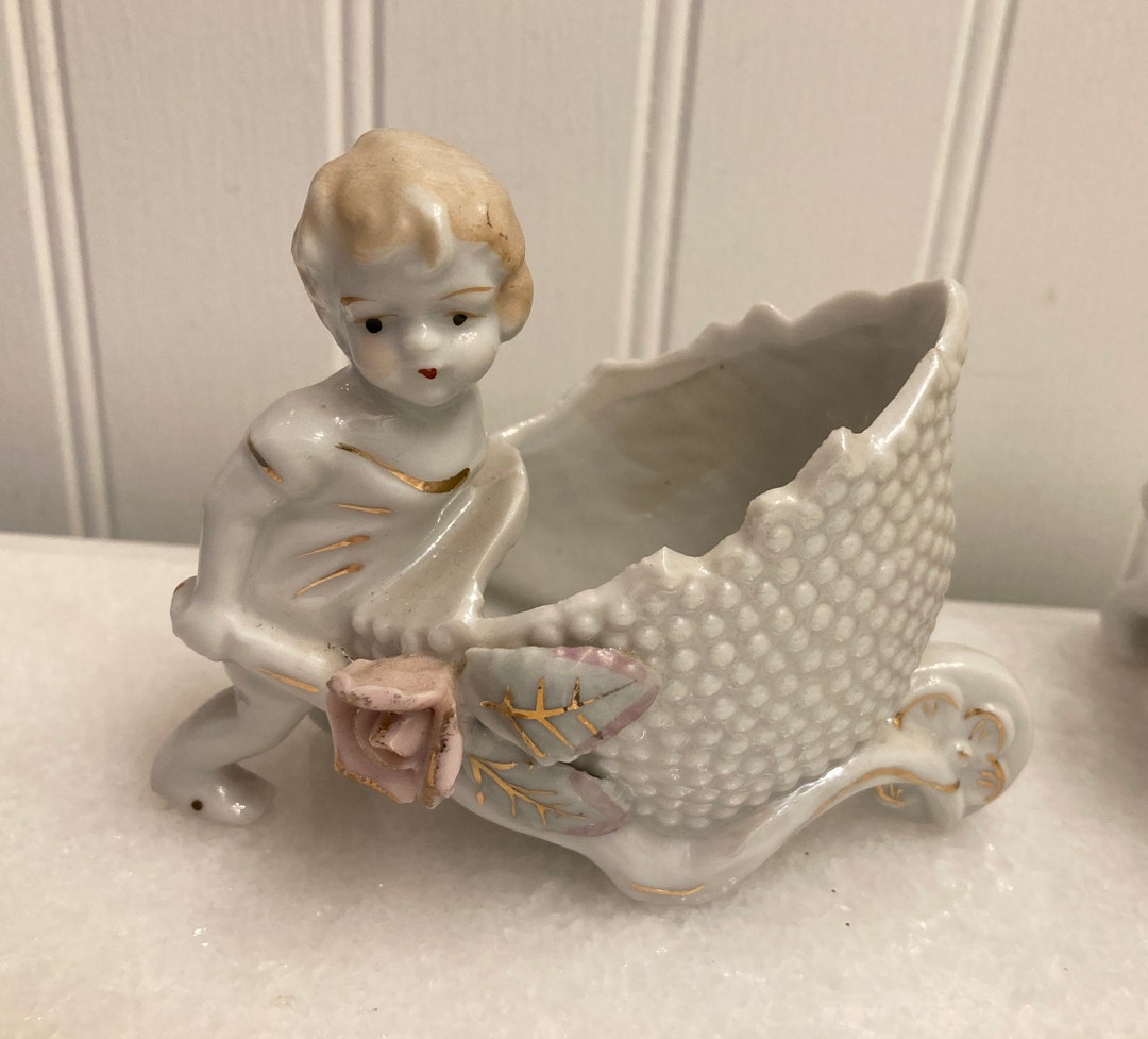 3 Porcelain Girls With Carts Candy Dishes - Etsy