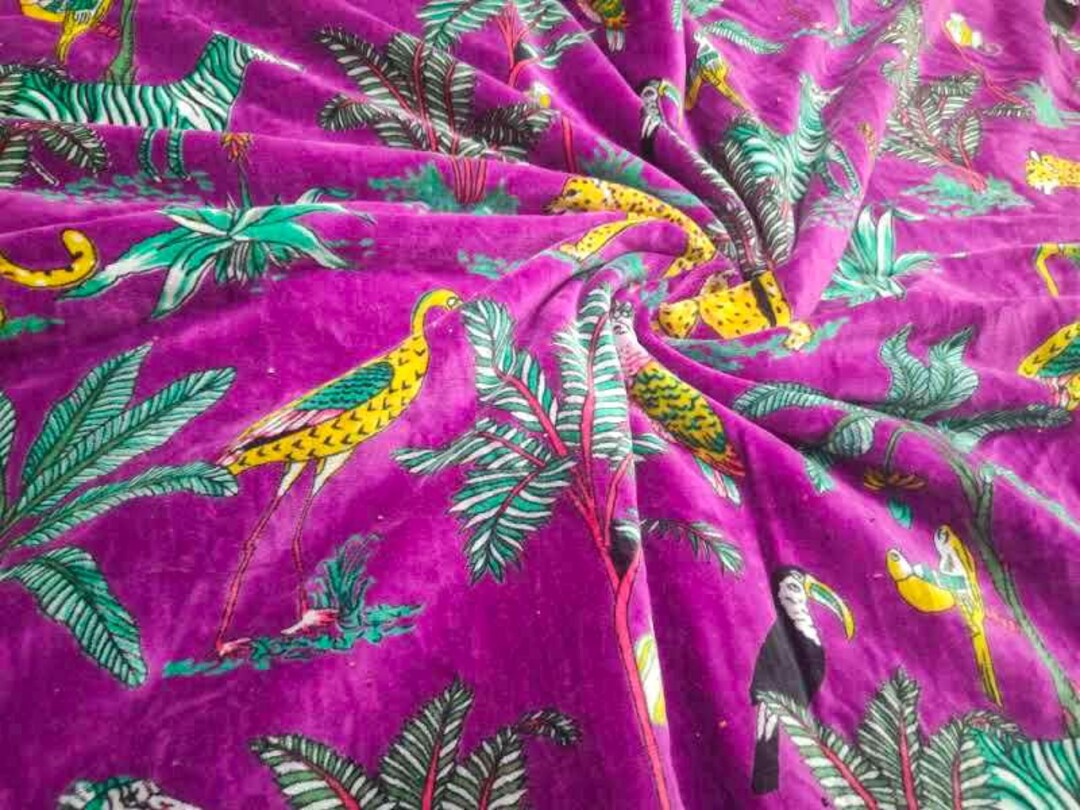 Indian Hand Printed, Purple Jungle Safari Print ,fabric by the Yard ...