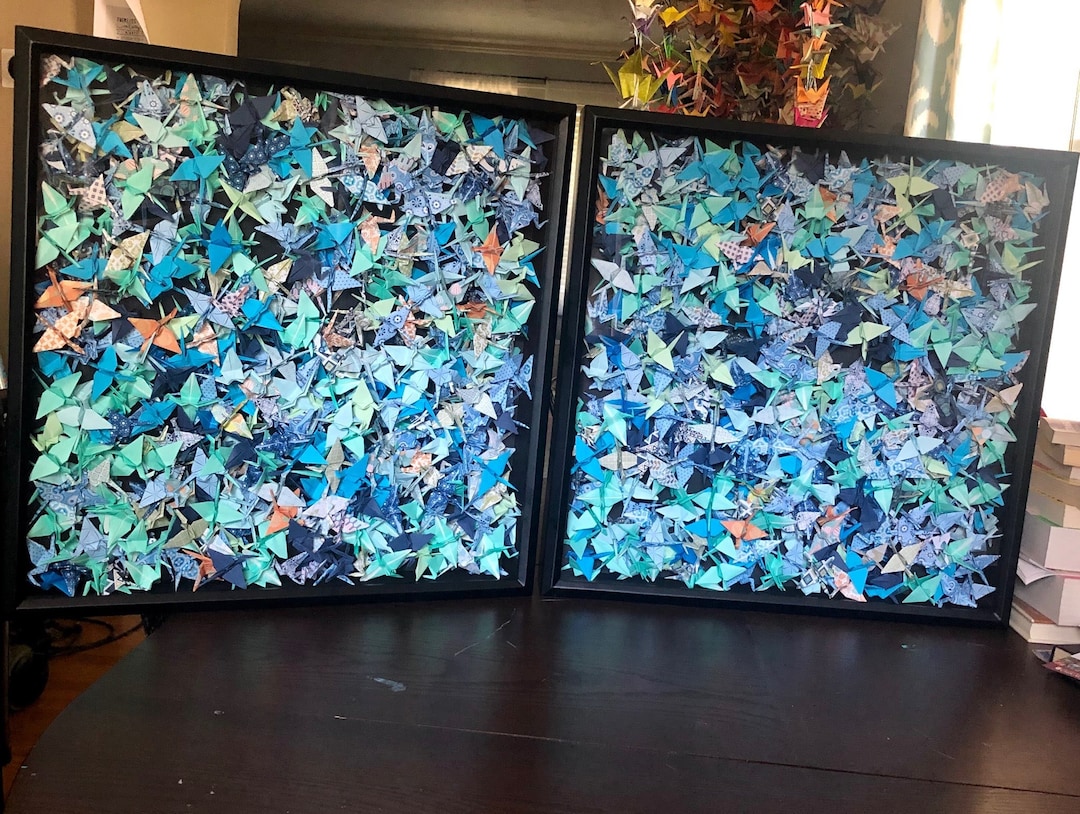 1000 Origami Cranes in 2 Large Shadow Boxes for Home or Office Wall ...