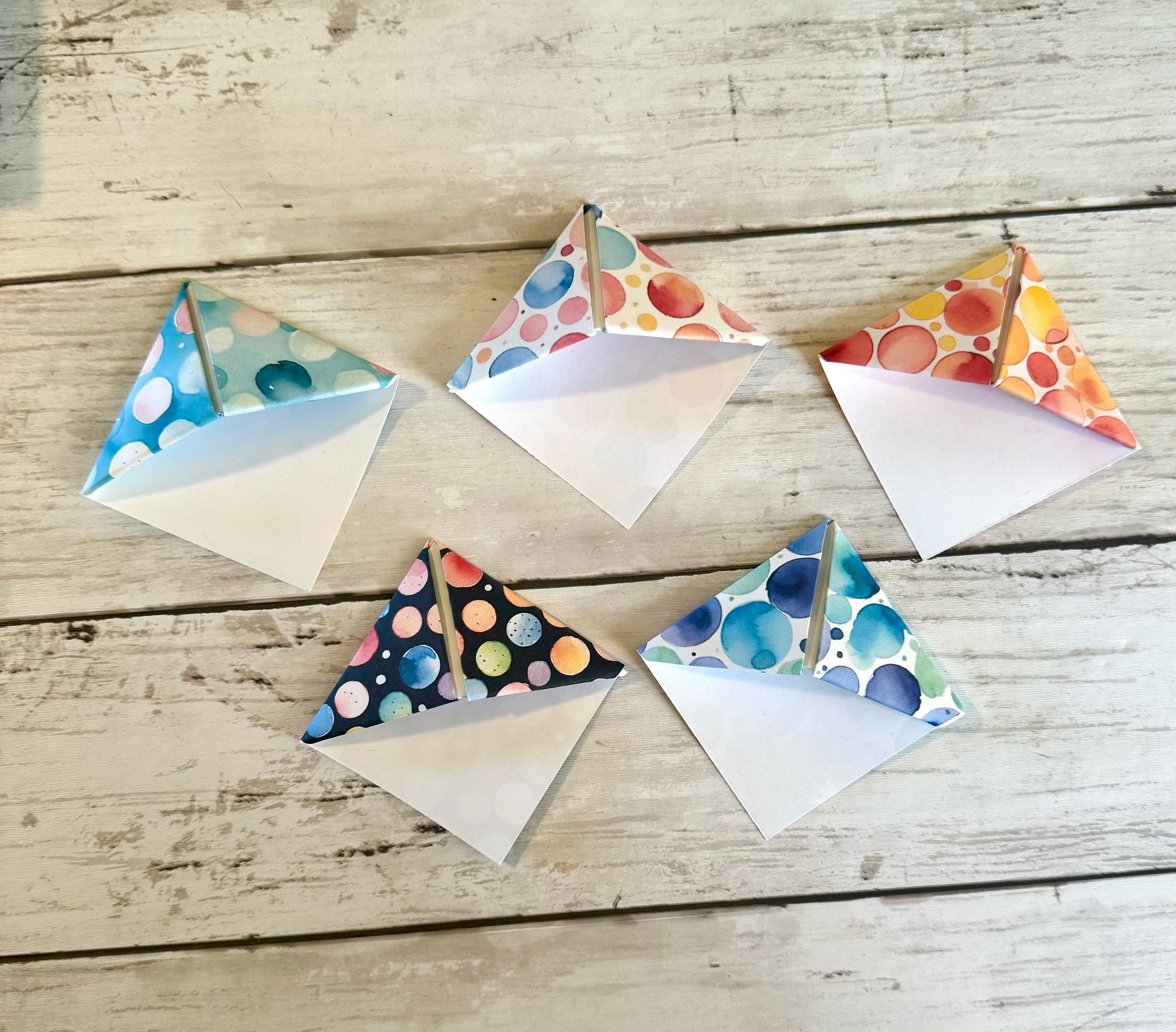 Five-pack of Origami Corner Bookmarks in Colorful Polka Dot - Etsy