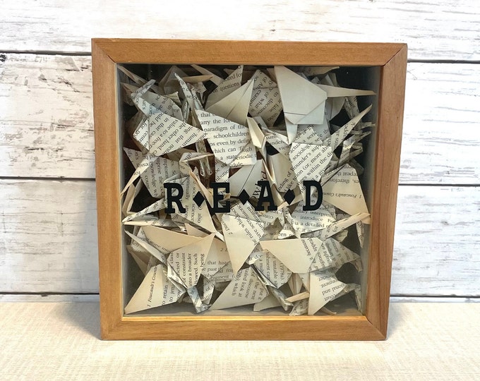 Origami Crane Shadow Box Filled With Book Page Cranes | Gift for ...