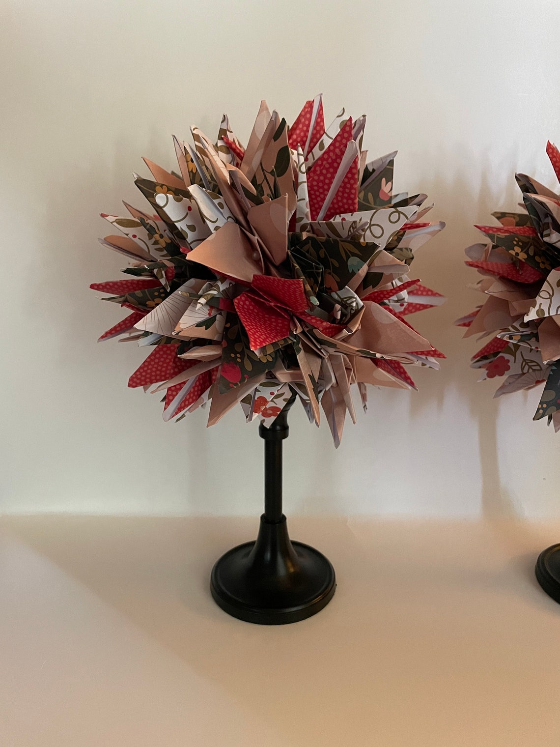 Pair of Origami Crane Topiaries in Black and Red for - Etsy