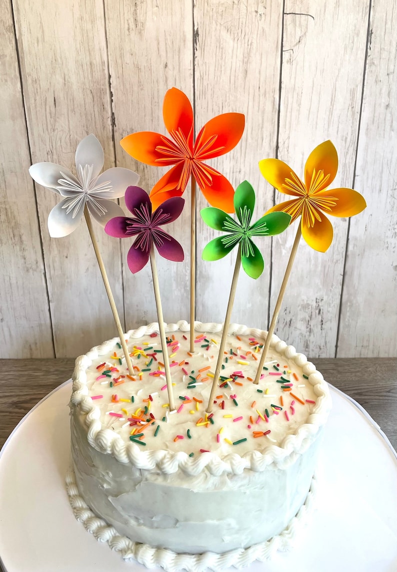 Tall Origami Flower Cake Toppers in Spring Colors | Paper Flowers to ...