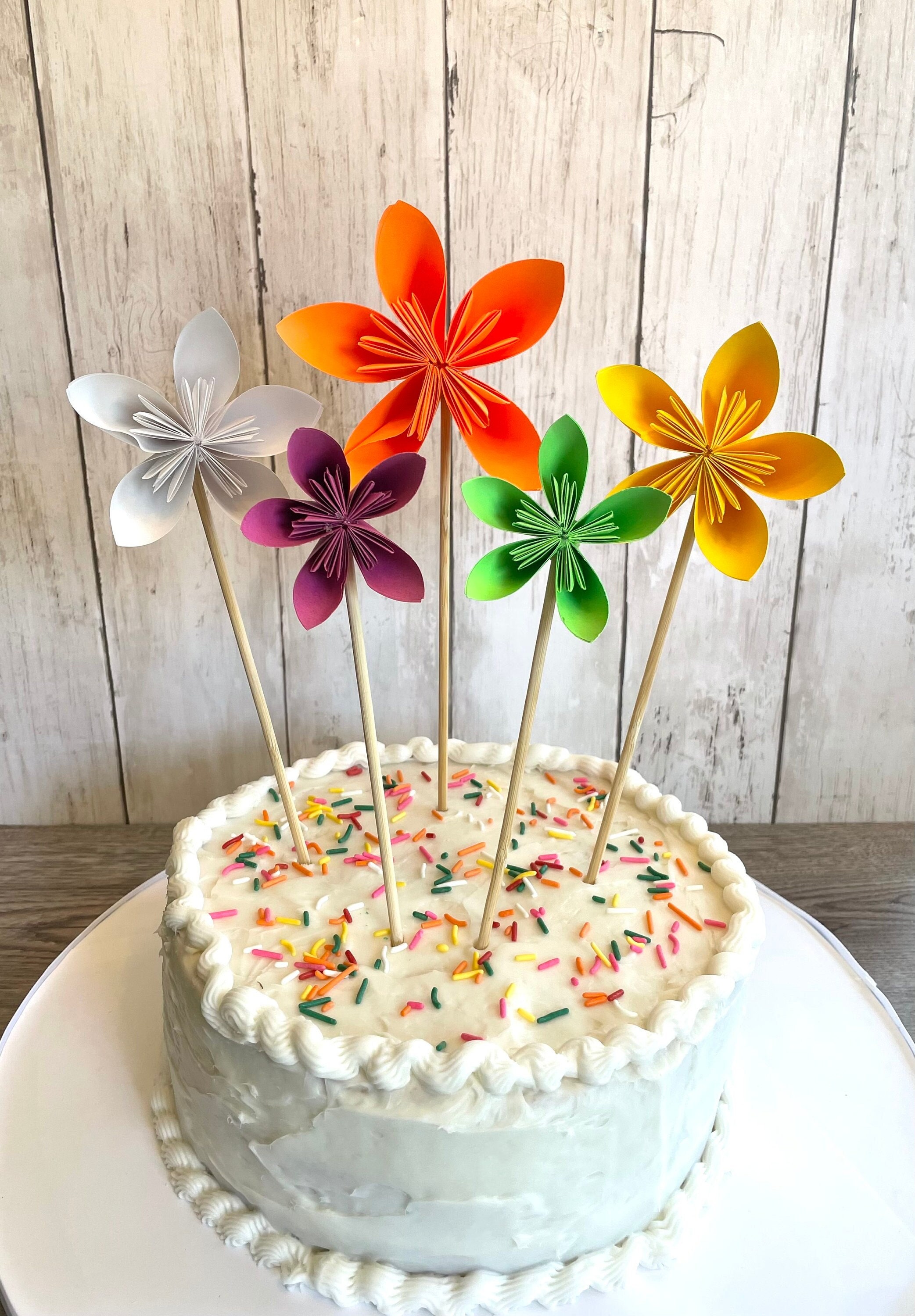 Tall Origami Flower Cake Toppers in Spring Colors | Paper Flowers to ...