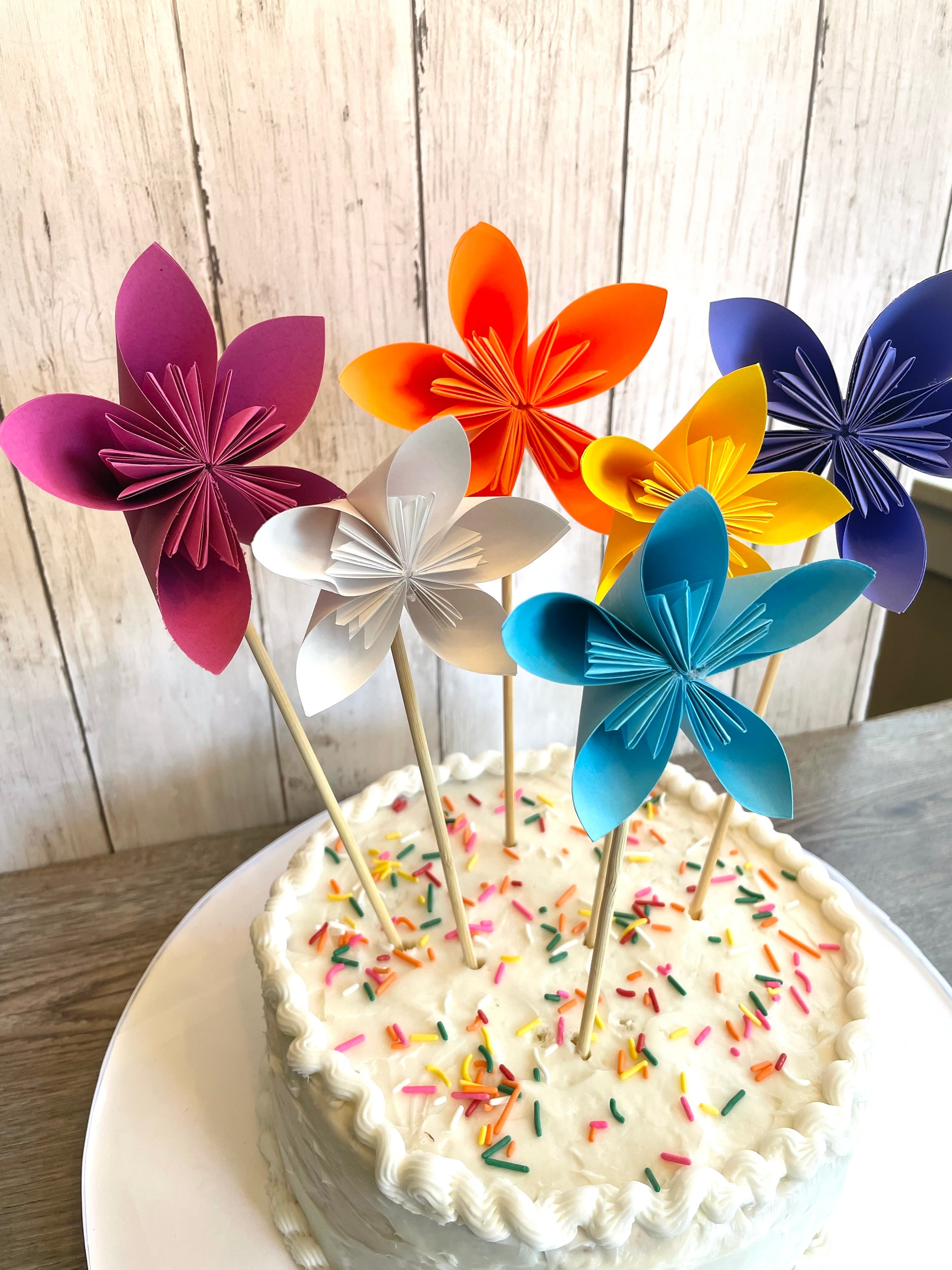 Tall Origami Flower Cake Toppers in Bold Colors Paper Flowers to ...