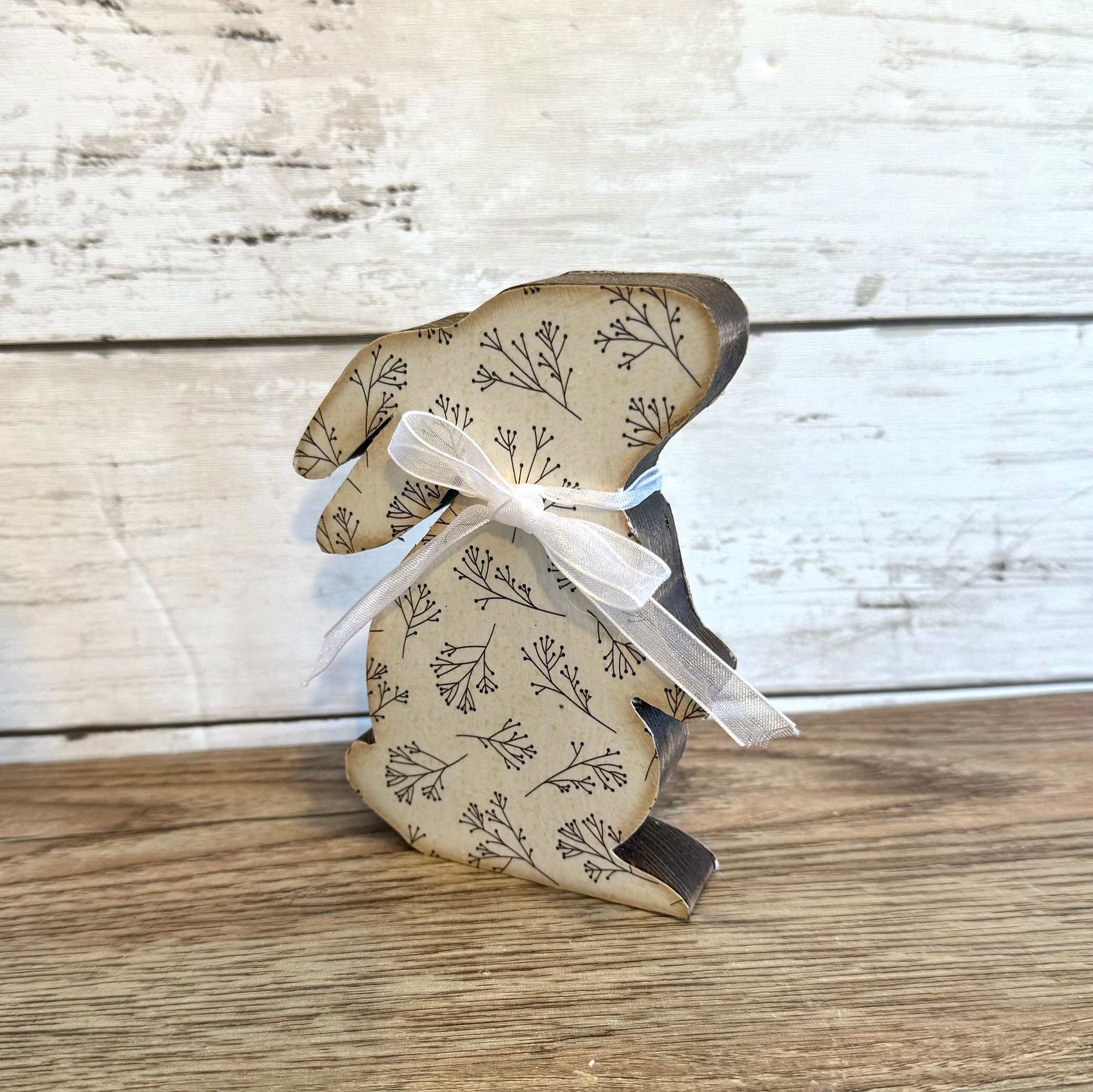 Wooden Bunny Shelf Sitter Decoupaged Easter Bunny Shape Easter Shelf ...
