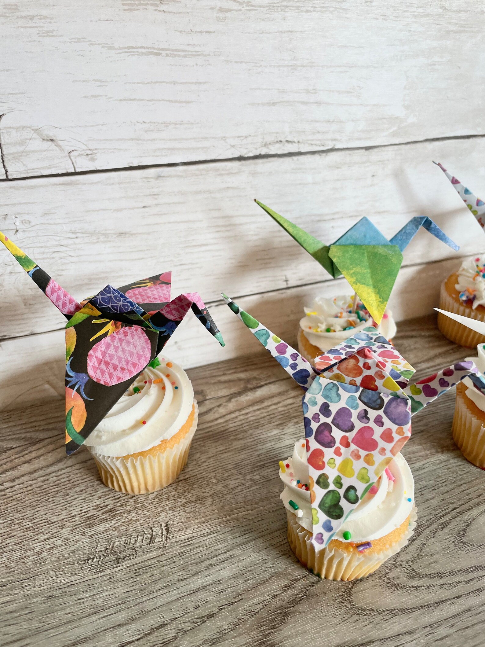 14-pack of Rainbow Colored Origami Crane Cupcake Toppers for - Etsy