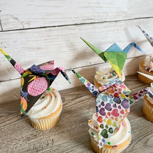 14-pack of Rainbow Colored Origami Crane Cupcake Toppers for Special ...