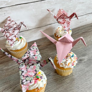 14-pack of Cherry Blossom Origami Crane Cupcake Toppers for Cherry ...