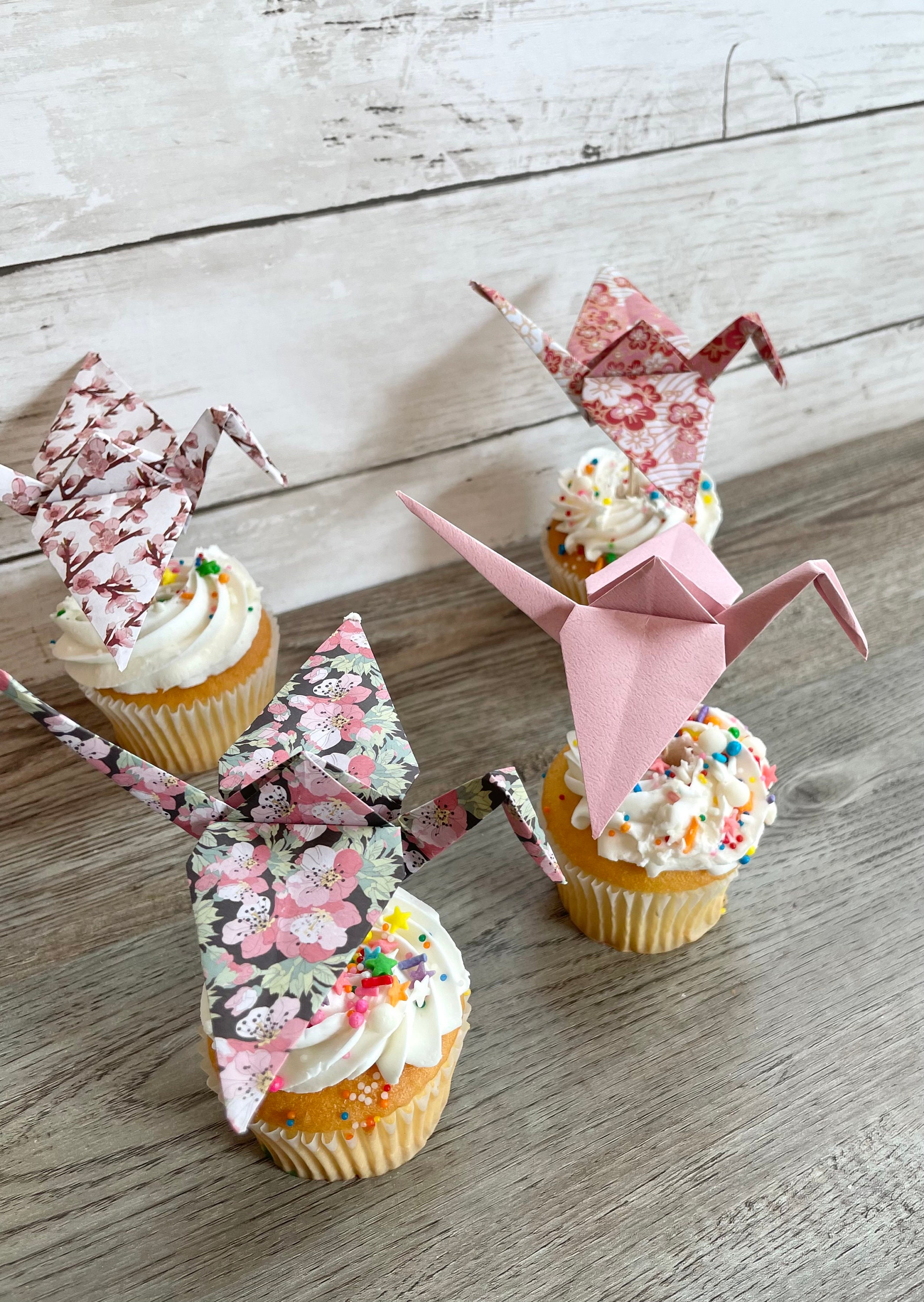 14-pack of Cherry Blossom Origami Crane Cupcake Toppers for Cherry ...