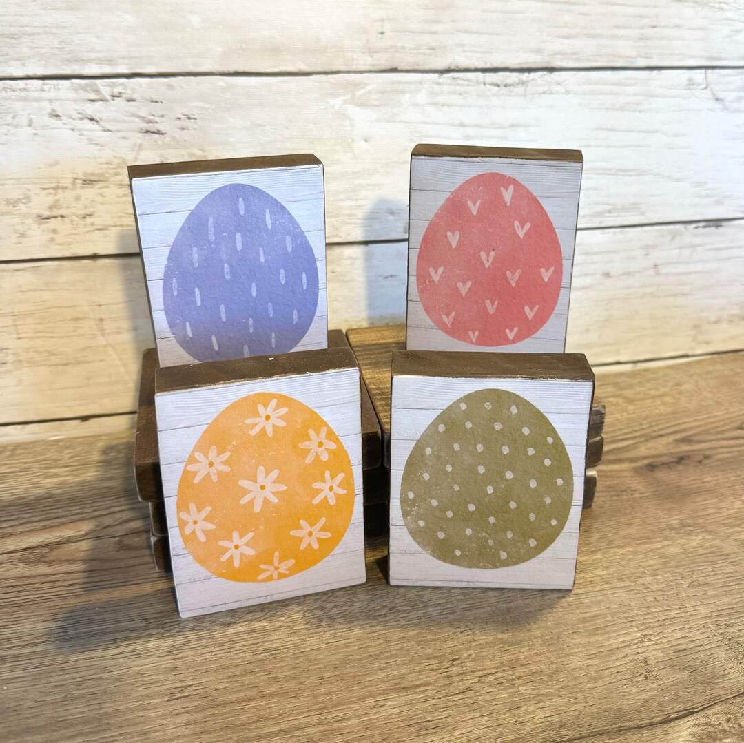 Easter Egg Mini Signs | Decoupaged Wooden Blocks for Shelf Decor and ...