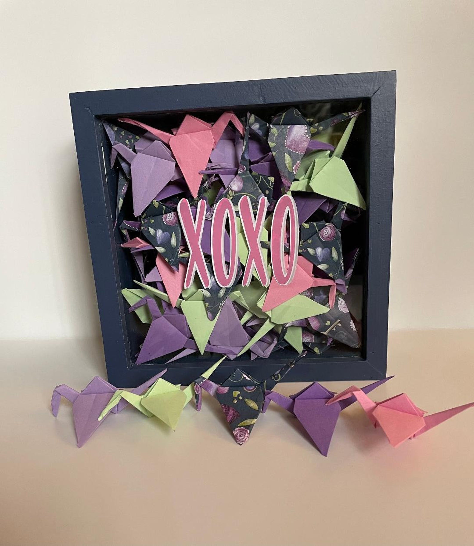 XOXO Shadow Box Filled With Origami Cranes for Valentine's Gift, Gift ...
