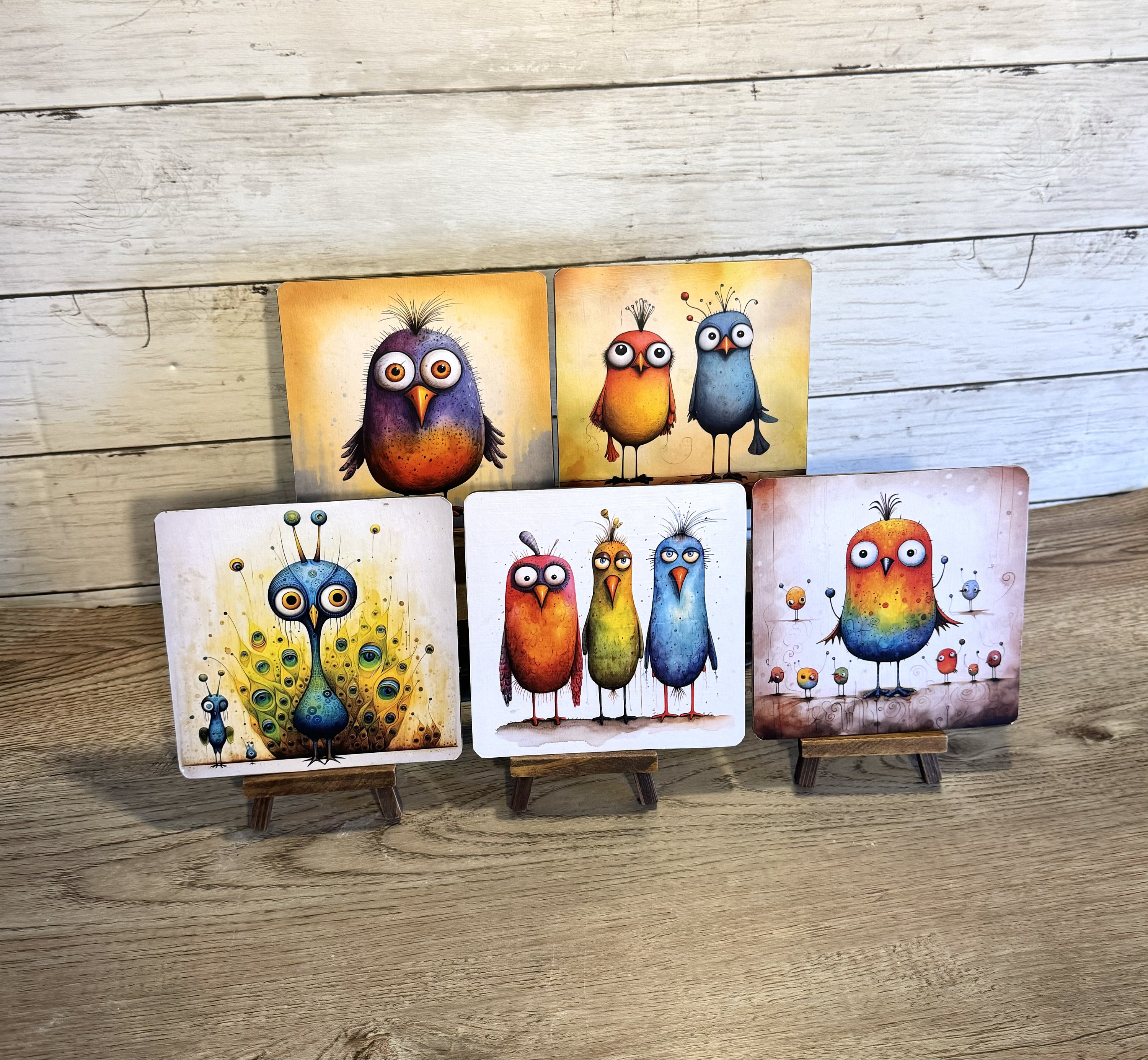 Quirky Birds Mini Art With Easels | Small Whimsical Bird Signs for Home ...