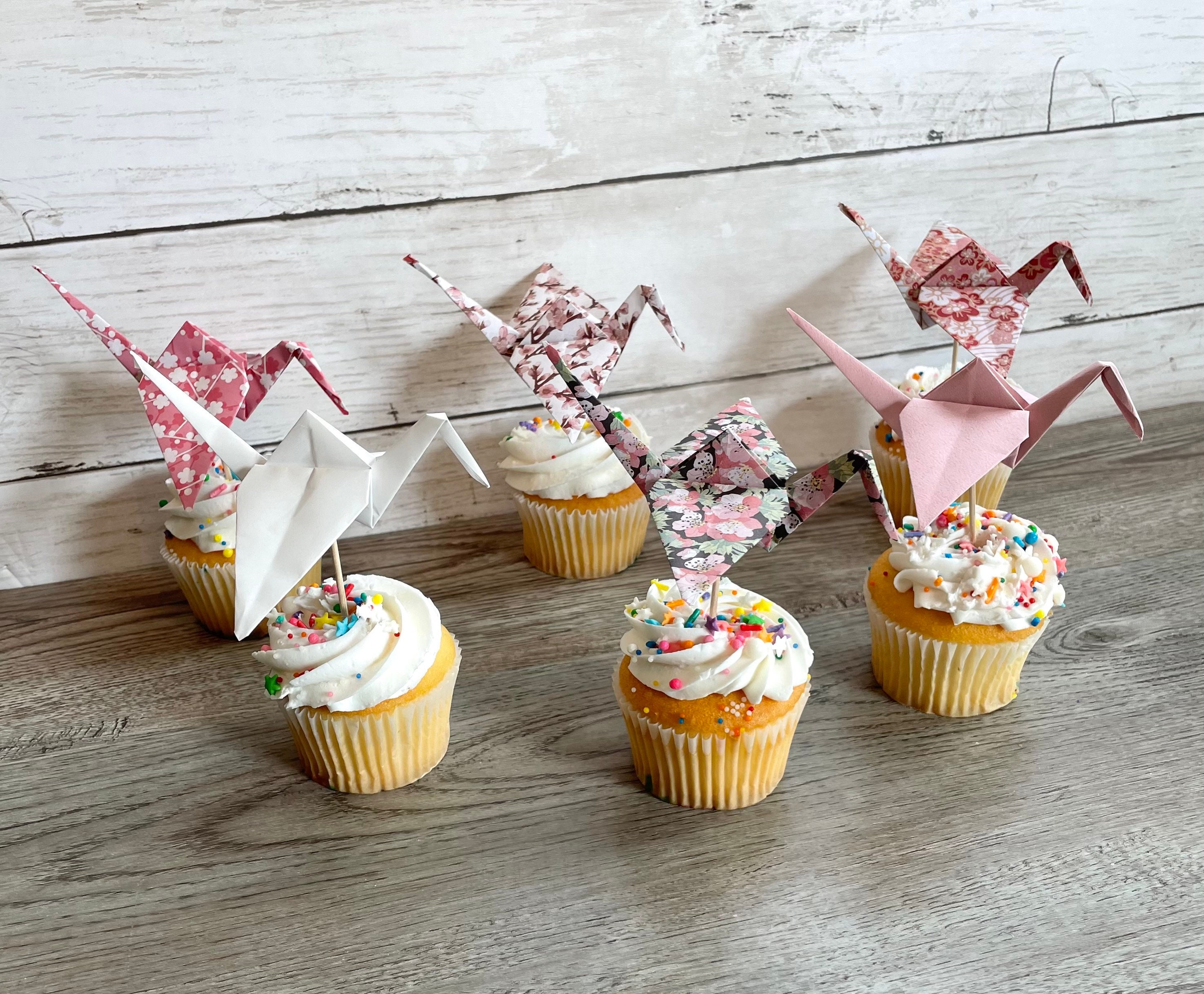 14-pack of Cherry Blossom Origami Crane Cupcake Toppers for Cherry ...