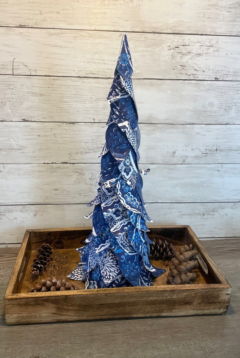 Blue and White Tabletop Holiday Tree Small Cone Tree Christmas ...
