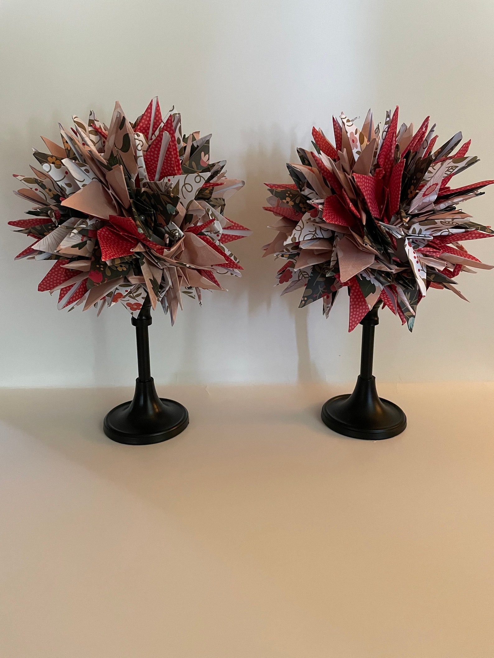 Pair of Origami Crane Topiaries in Black and Red for - Etsy