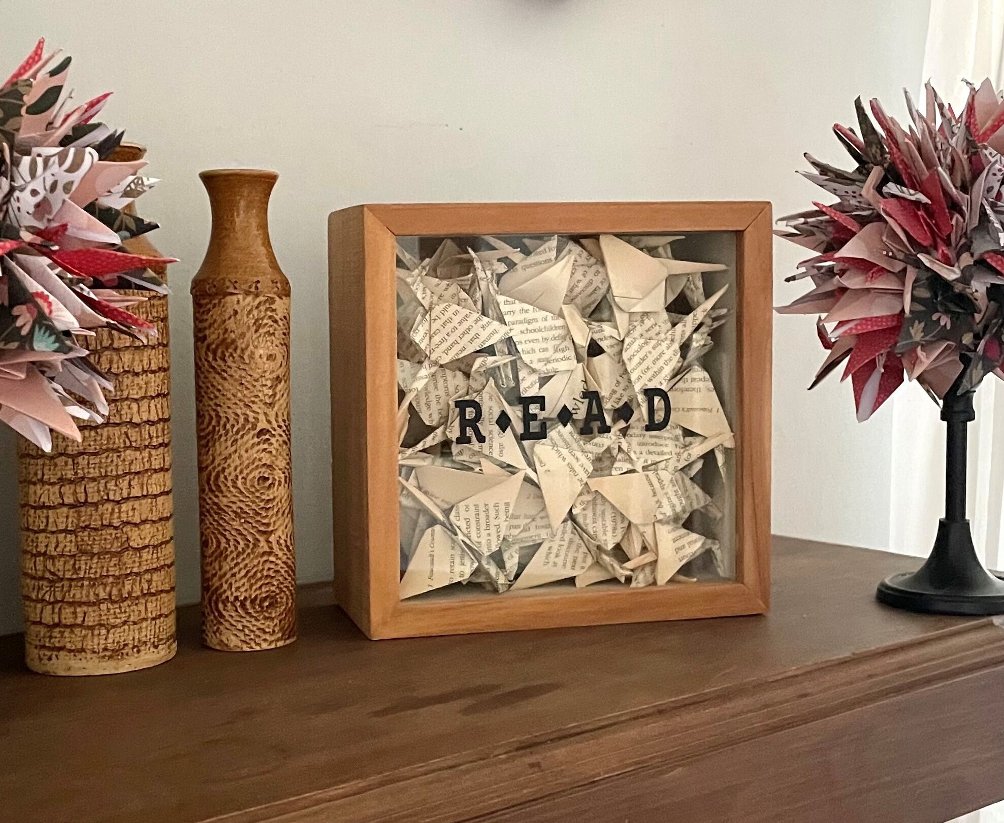 Origami Crane Shadow Box Filled With Book Page Cranes Gift - Etsy