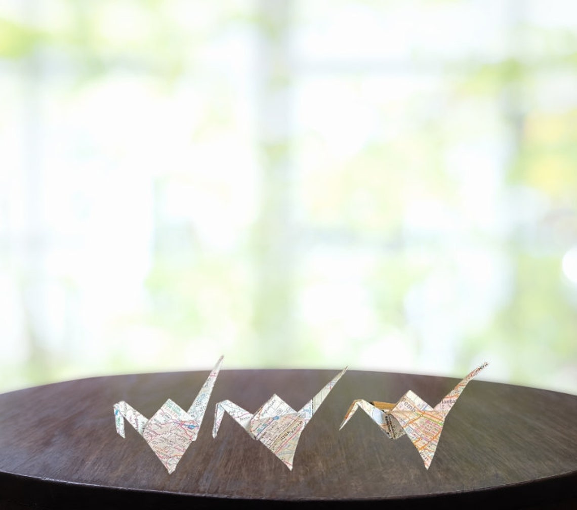 Travel Themed Origami Cranes in Shadow Boxes Home Decor Made From Maps ...
