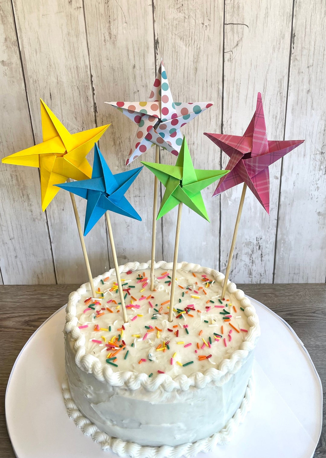 Tall Origami Star Cake Toppers in Bold Colors | Paper Flowers to ...