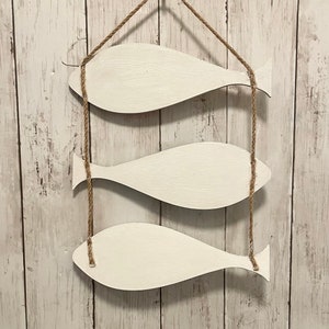 Set of 3 Decoupaged Wood Fish in Coral, Blue and Green Patterns ...