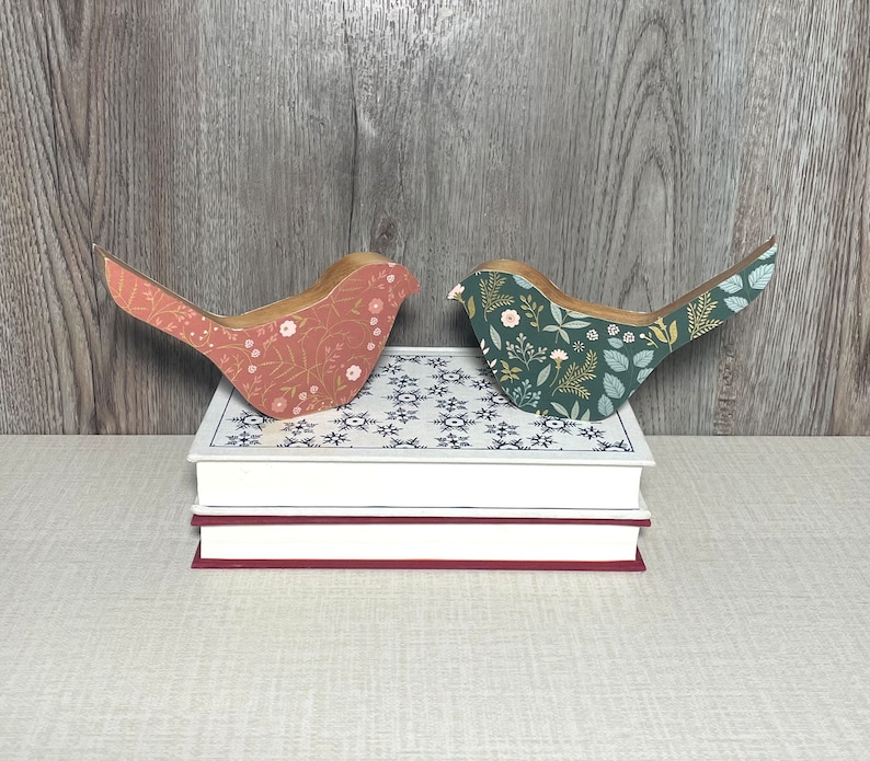 Wooden Bird Shelf Sitters for Pretty Home Decor Terracotta and Teal ...