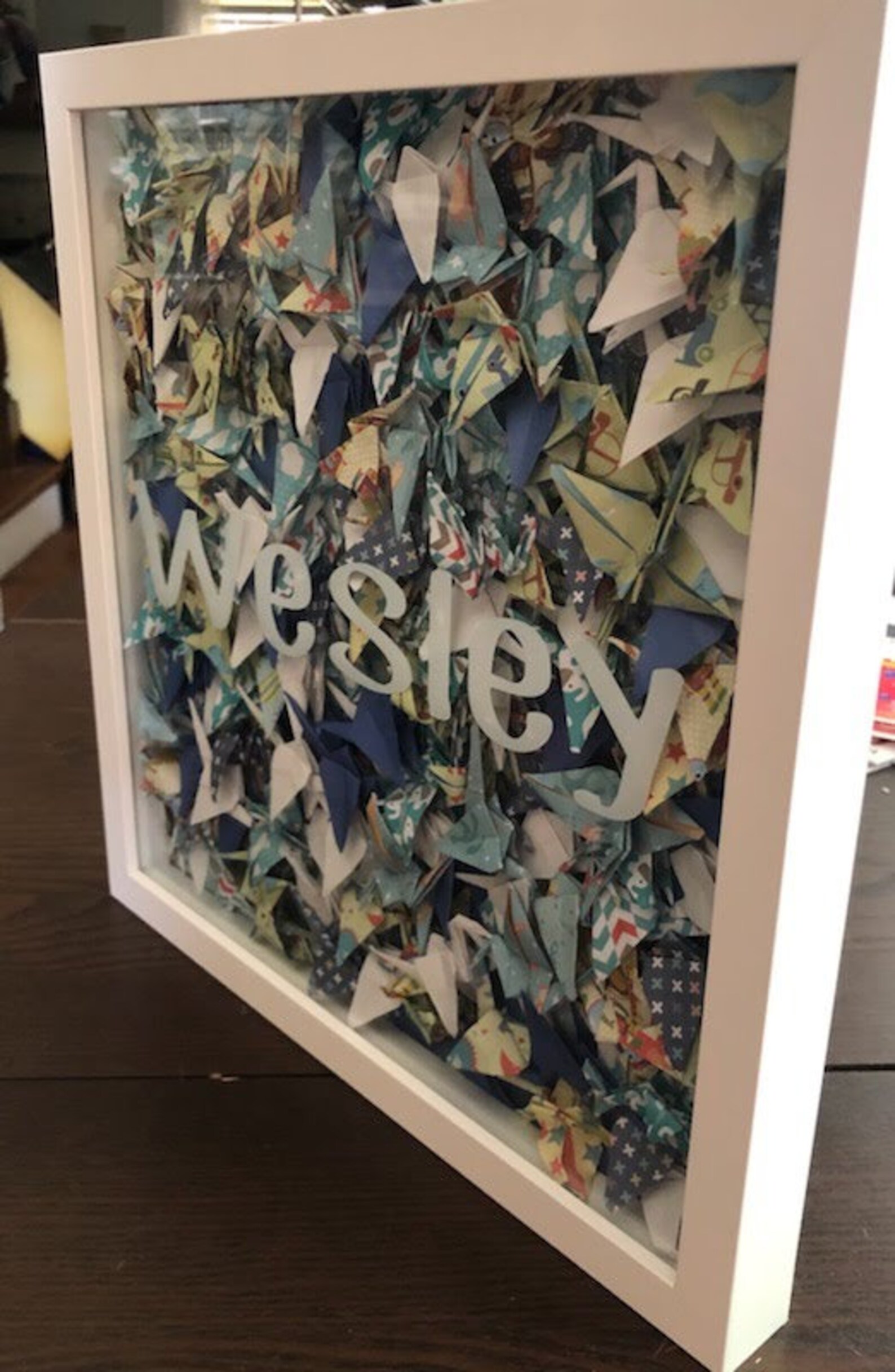 Personalized Origami Crane Shadow Box for Baby Gift Nursery - Etsy
